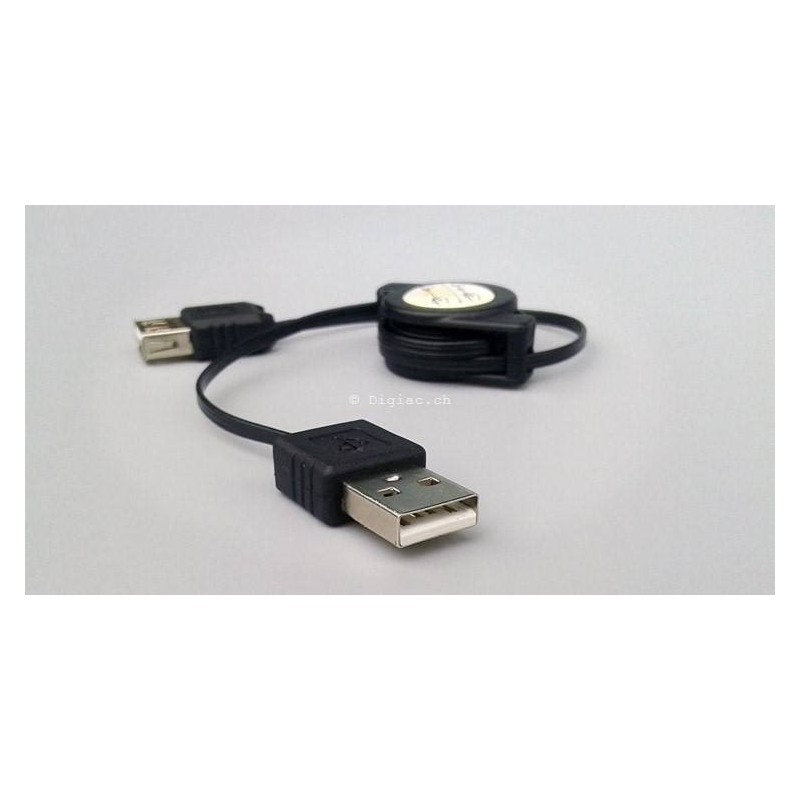 Câble de rallonge USB rétractable en noir longueur 80cm