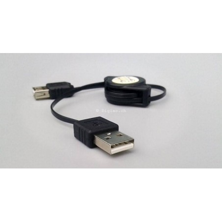 Câble de rallonge USB rétractable en noir longueur 80cm